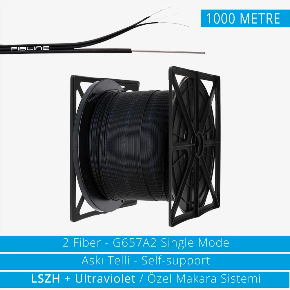 Çelik Asma Telli Fiber Optik Drop Kablo - 2 Fiber - 1000 metre